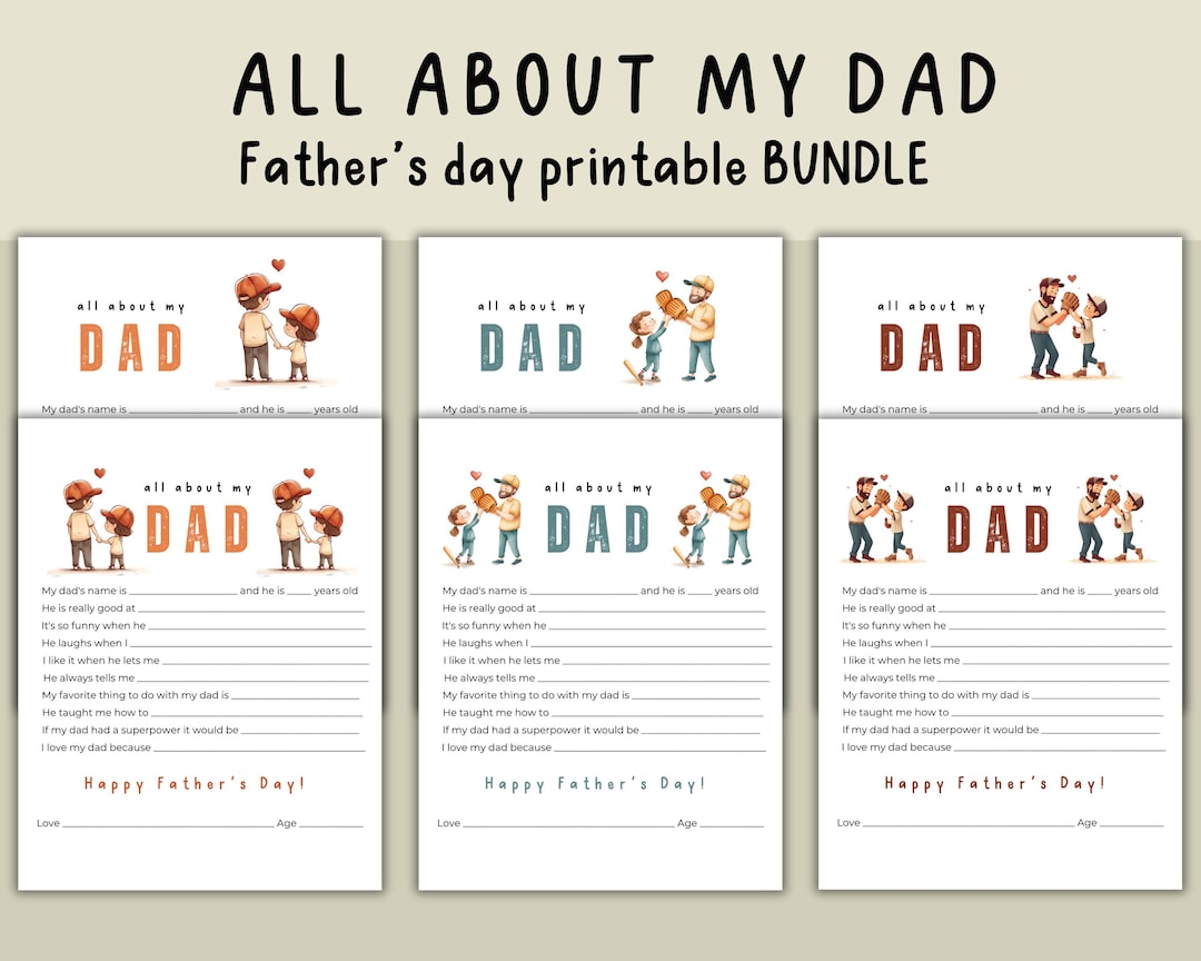 All About My Dad Printable Bundle, Father's Day Questionnaire (PDF) - Etsy