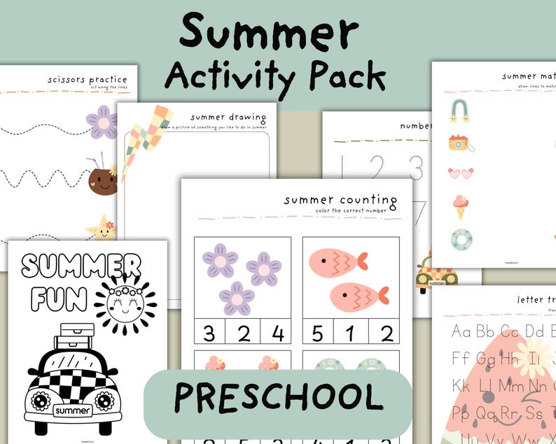 Summer Preschool Activity Pack, Preschool Worksheet Printable ...