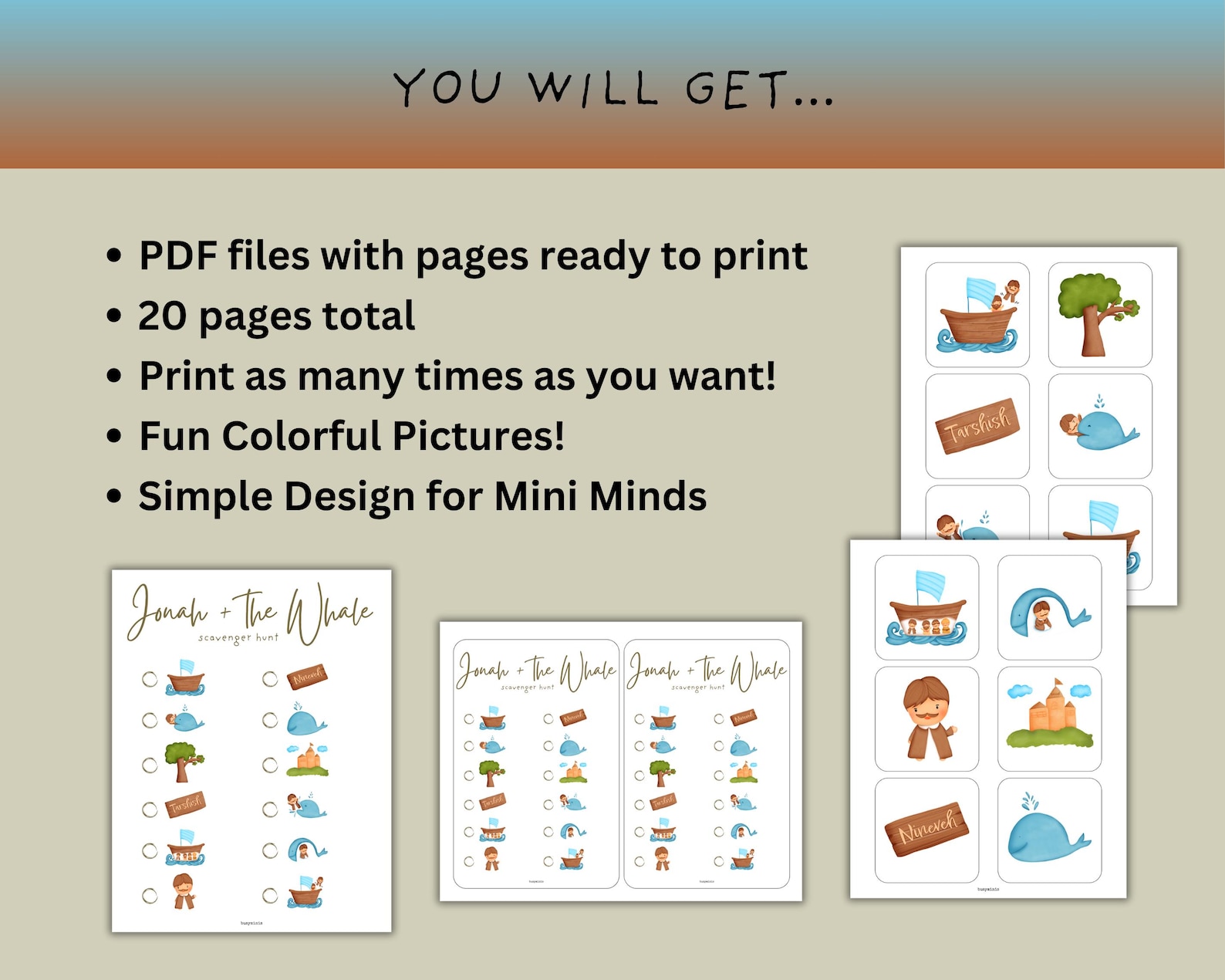 Jonah and the Whale Printable Bundle: Preschool Bible Story Activity ...