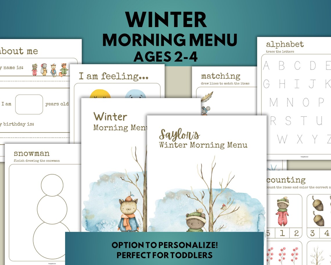 Toddler Winter Morning Menu Printable, Preschool Winter Worksheets ...