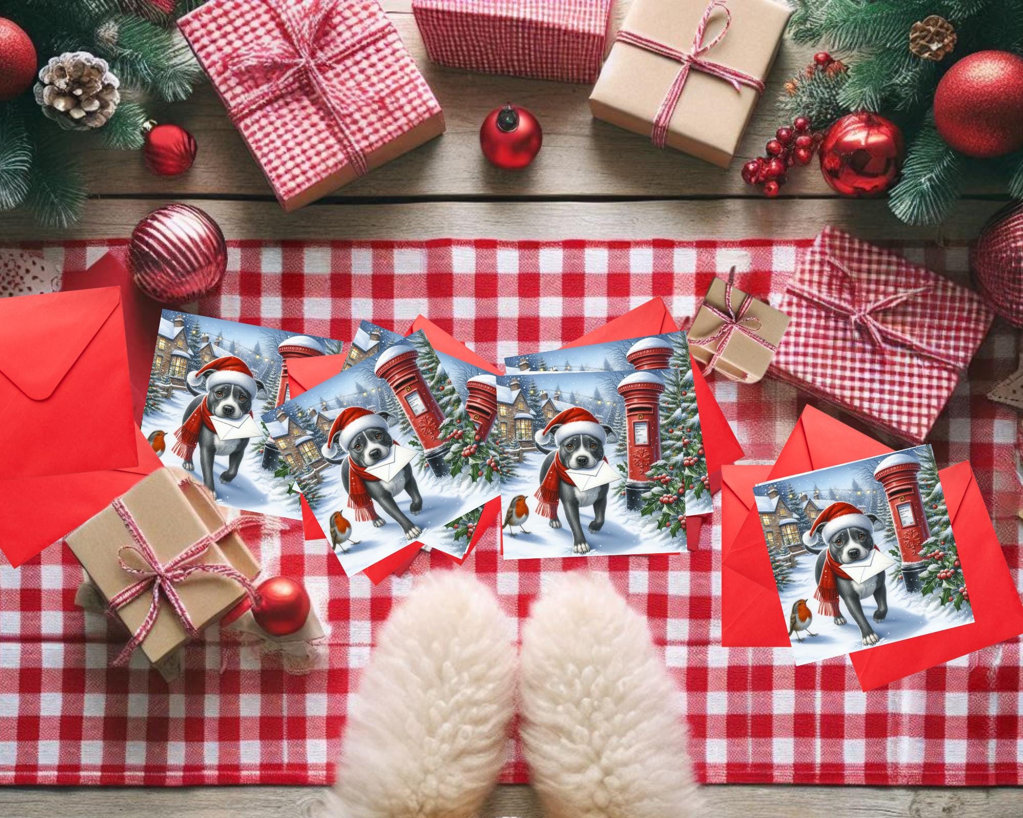 Grey Staffordshire Terrier Christmas Card / Staffy Festive Card ...