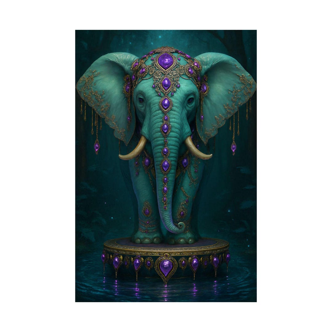 Amethyst Jeweled Elephant Satin Poster | Teal Purple Luxury Wall Art ...