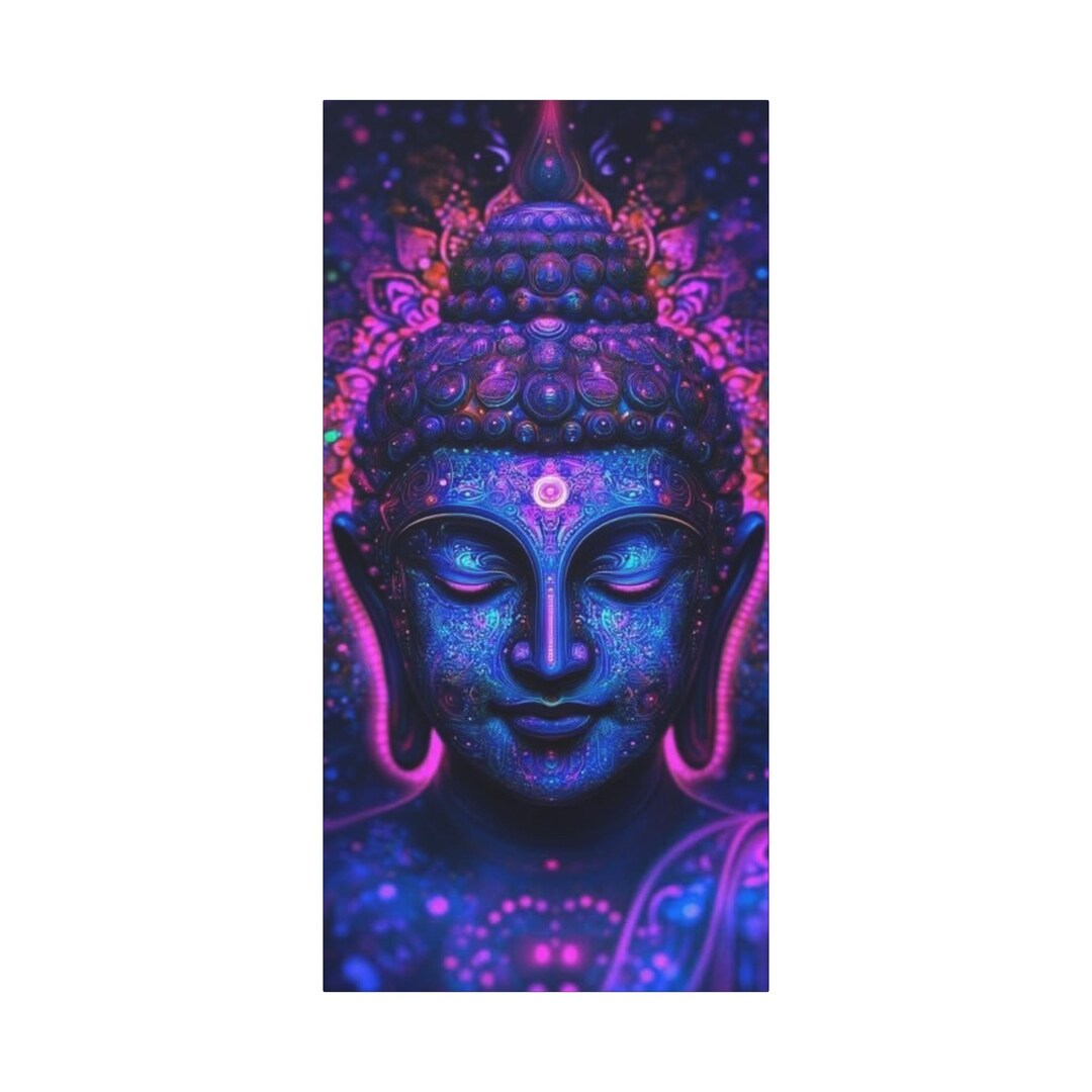Neon Psychedelic Buddha Canvas | Violet Indigo Meditation Art ...