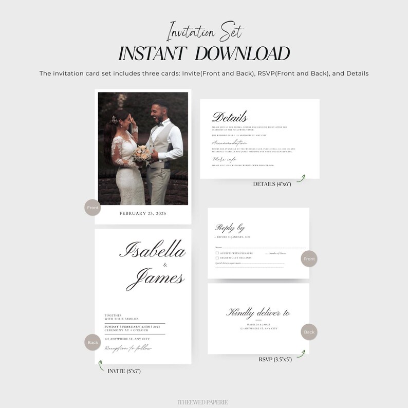 Minimalist Wedding Invitation Template Set, Modern Wedding Invite, RVSP ...