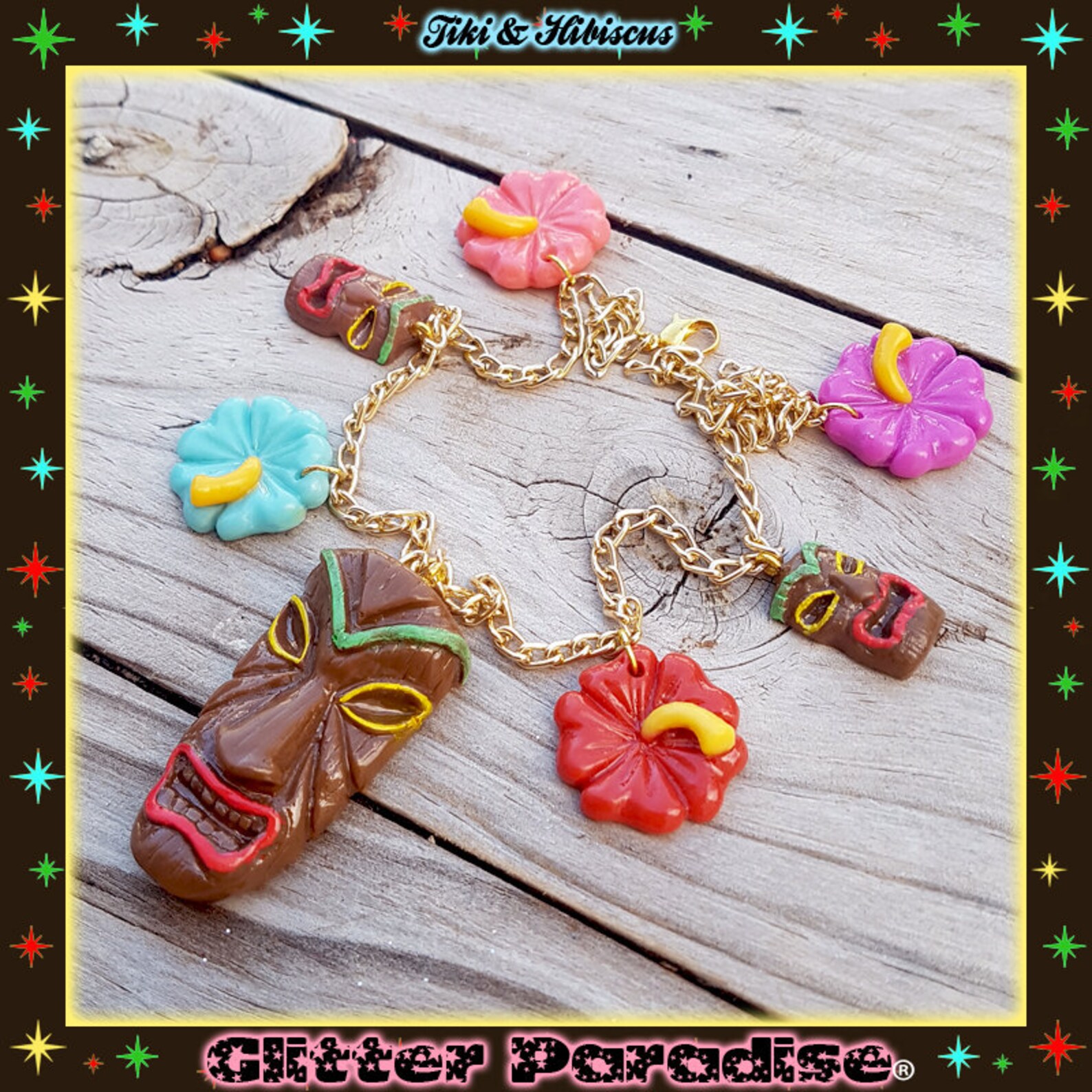 Tiki & Hibiscus Necklace Tiki Jewelry Tiki Oasis Hula | Etsy