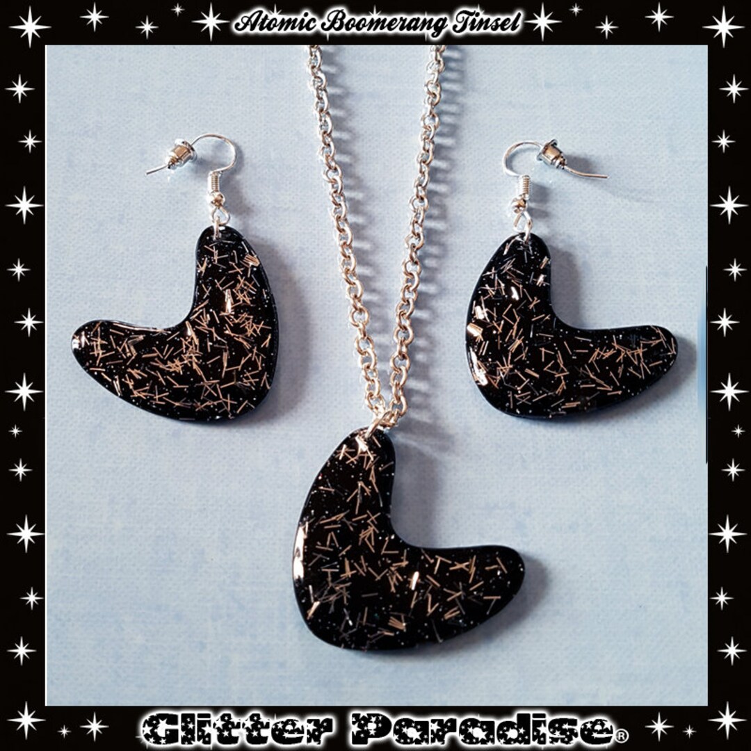 Boomerang Lucite Tinsel Jewelry Set: Mid-century Modern Atomic Style - Etsy