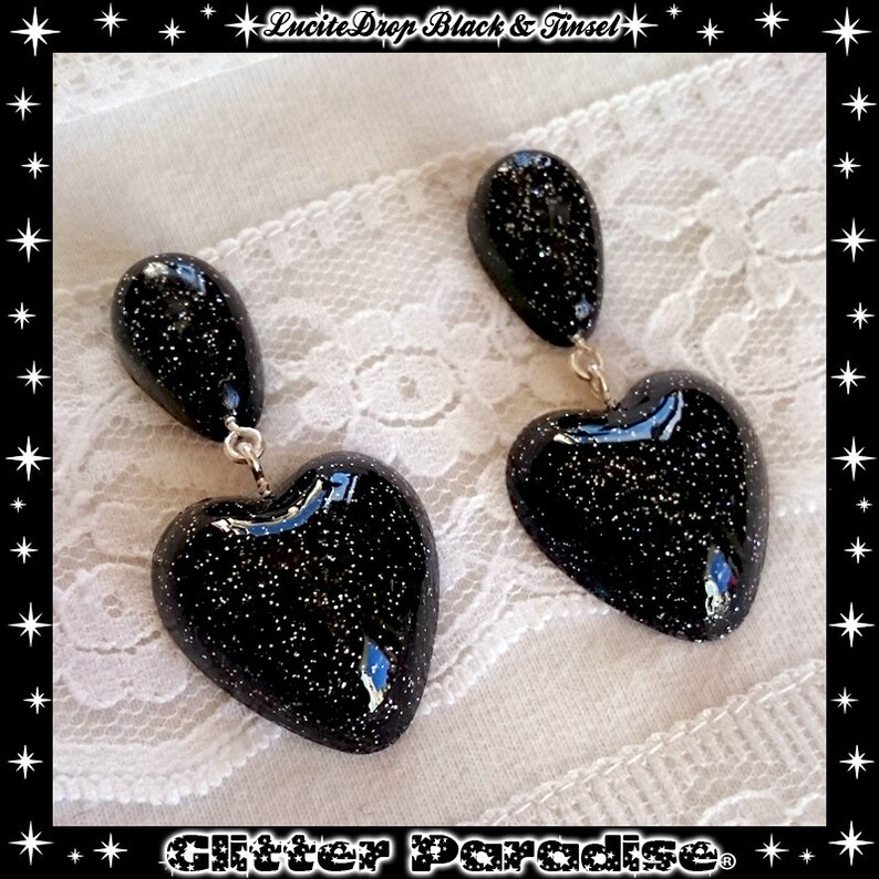 Lucite Heart & Drops Earrings Confetti Lucite True Love - Etsy