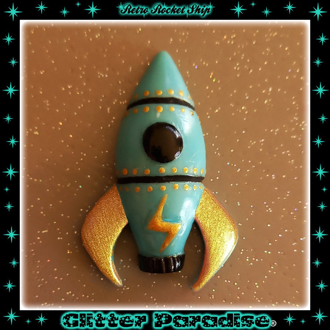 Retro Rocket Ship - Brooch - Retro Futurism - Rocket Space Ship - Alien ...