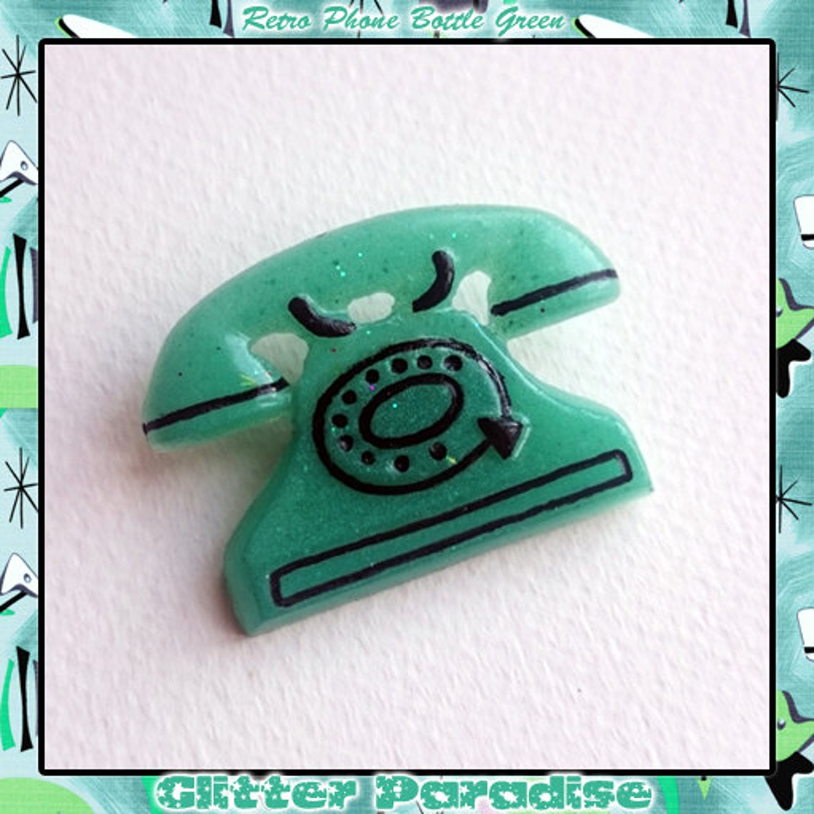 Fakelite Retro Phone Bottle Green - Brooch - 50s - 60s - Mid-century ...