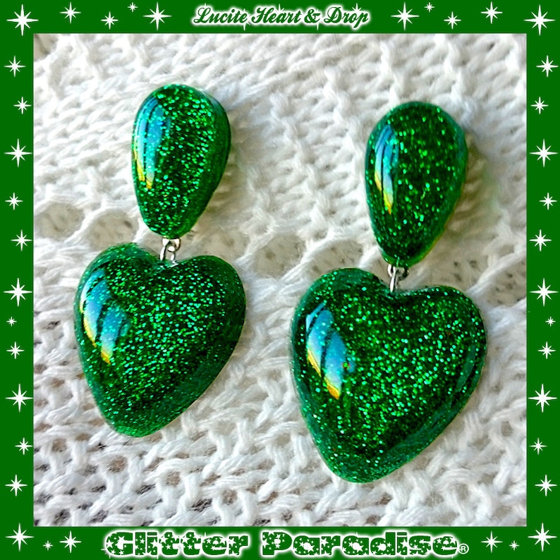 Lucite Heart & Drops Earrings Confetti Lucite True Love - Etsy