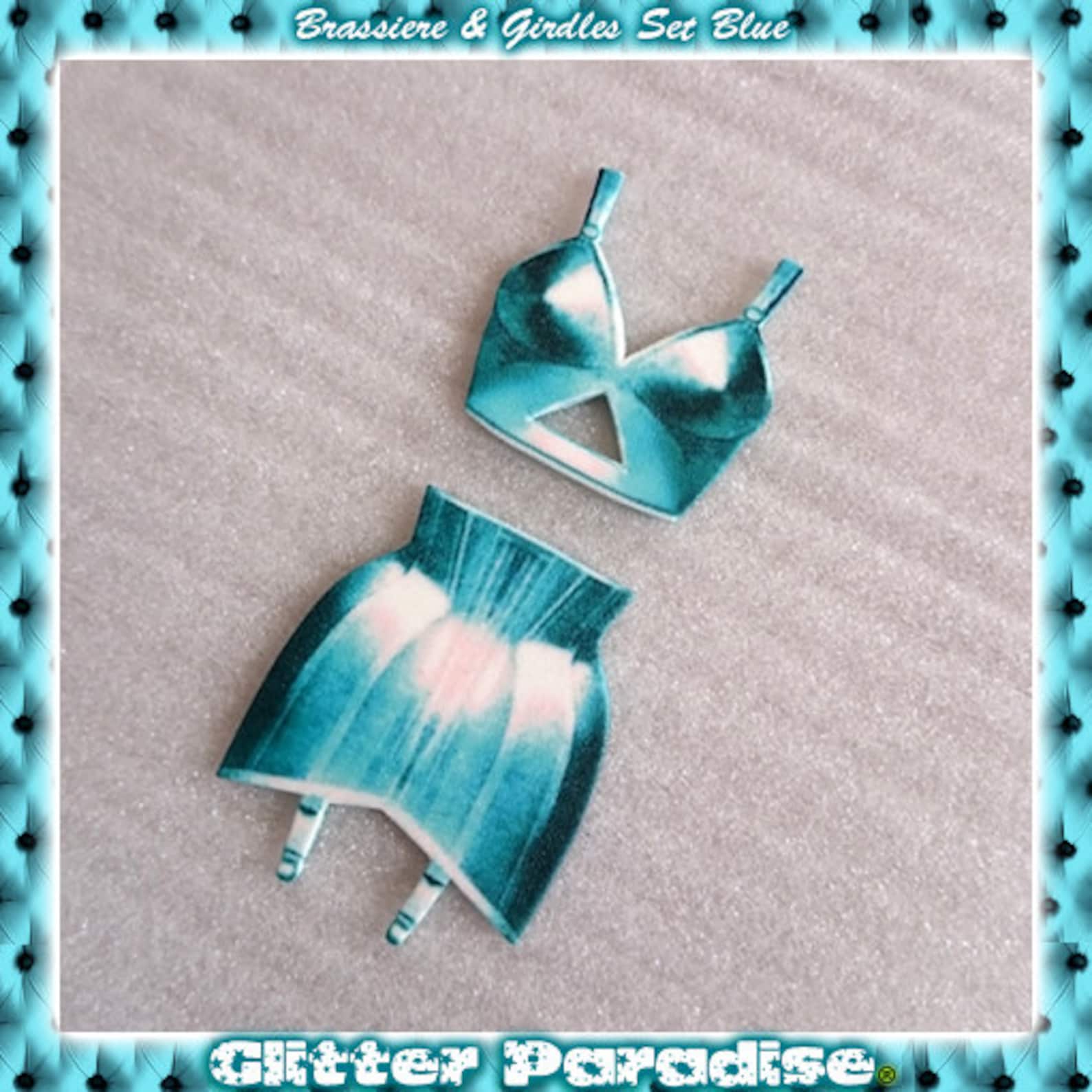Bettie's Brassiere & Girdles Set Blue Brooch Retro | Etsy