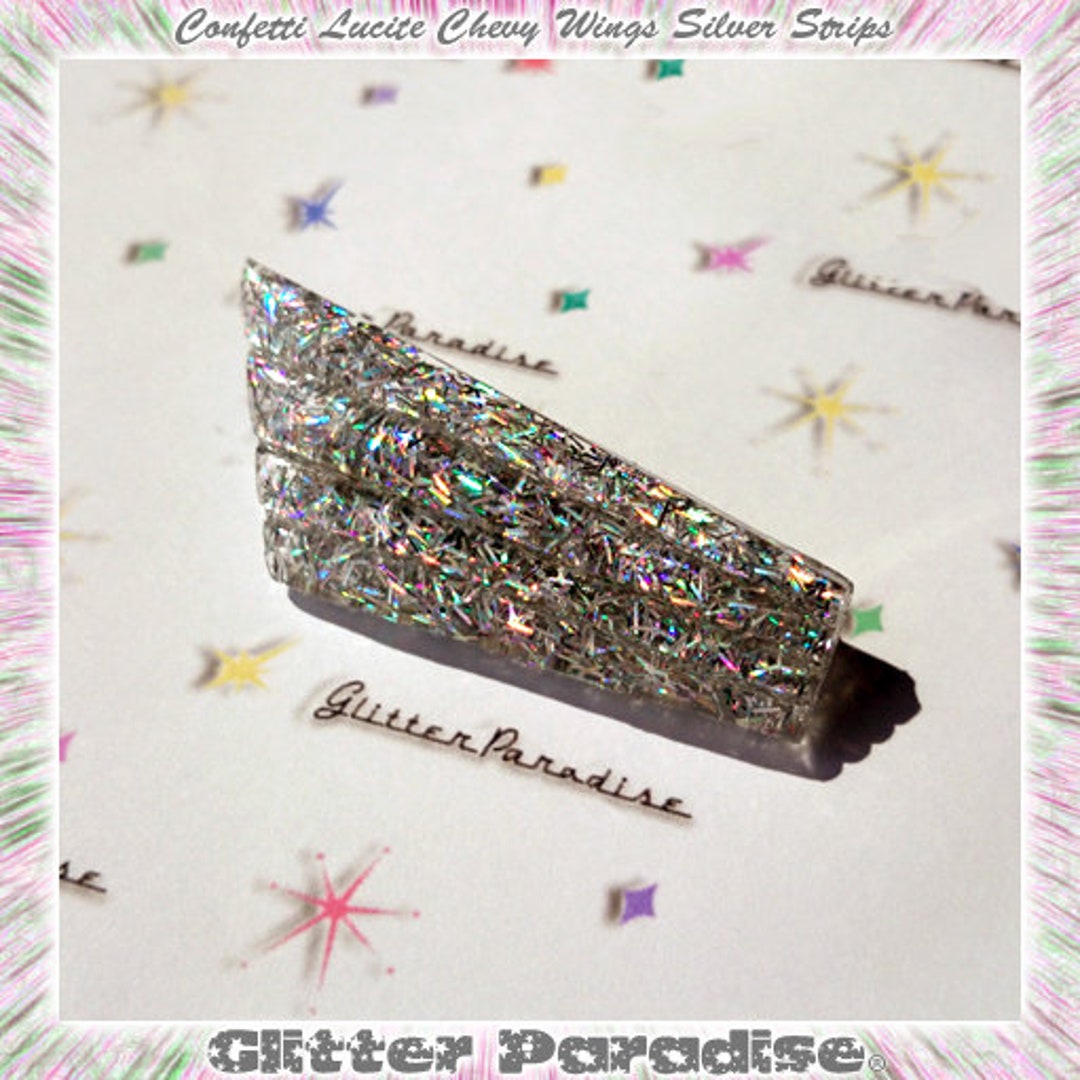 Confetti Lucite Chevy Wings Silver - Brooch - Chevrolet - Mid-century ...