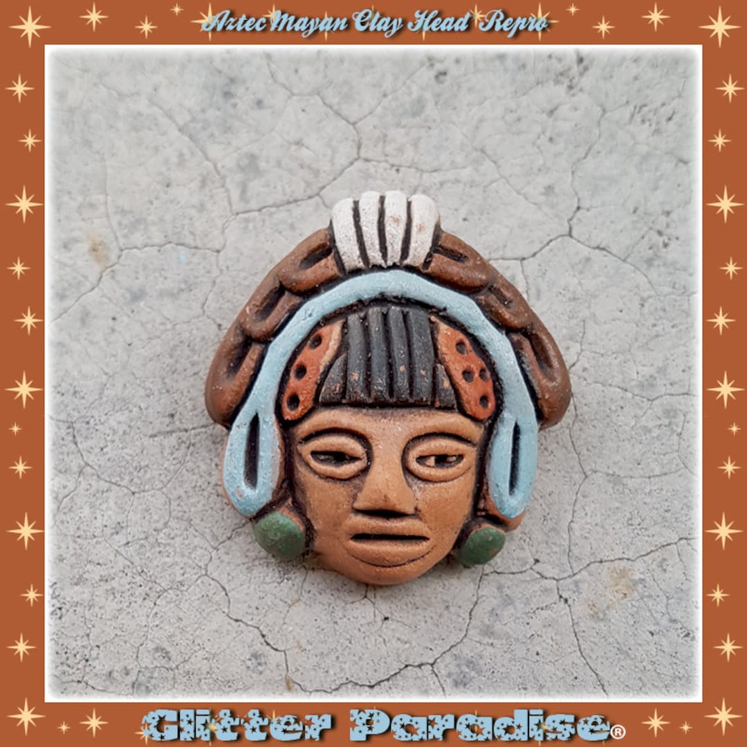 Aztec Mayan Clay Head Repro - Brooch - Terracotta Red Clay - Primitive ...