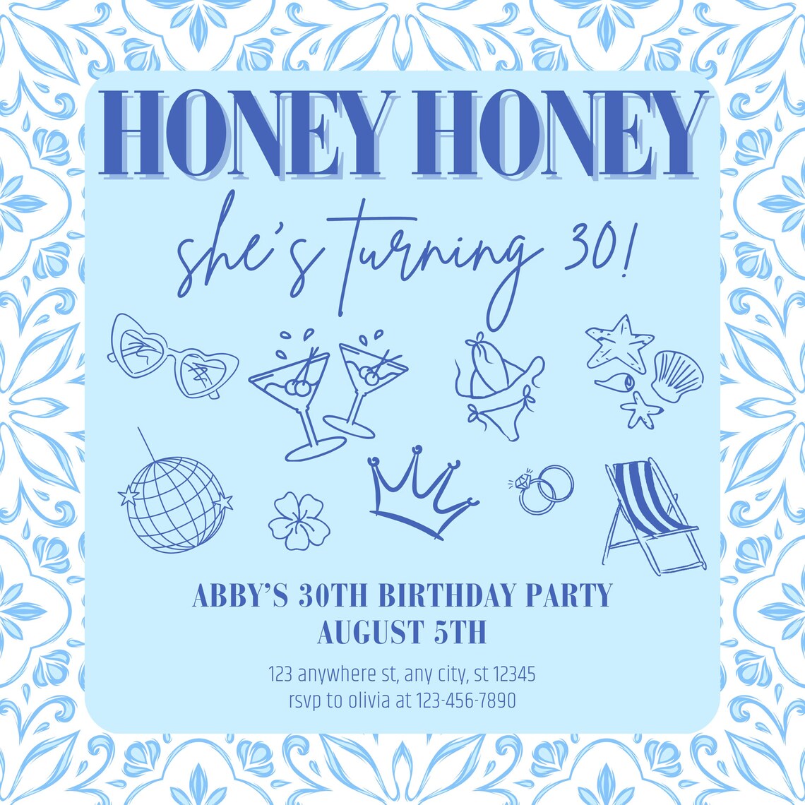 Editable Mamma Mia Honey Honey She's Turning 30 Birthday Invitation ...