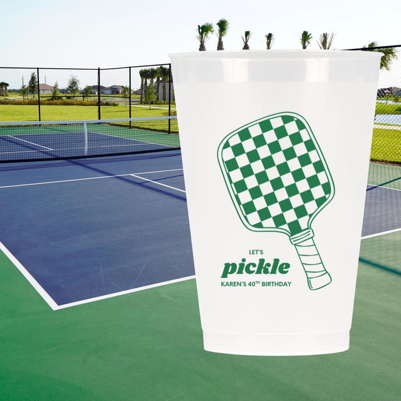 Green Checkered Pickleball Party Cups Custom 12oz Frosted Cups, Let’s ...