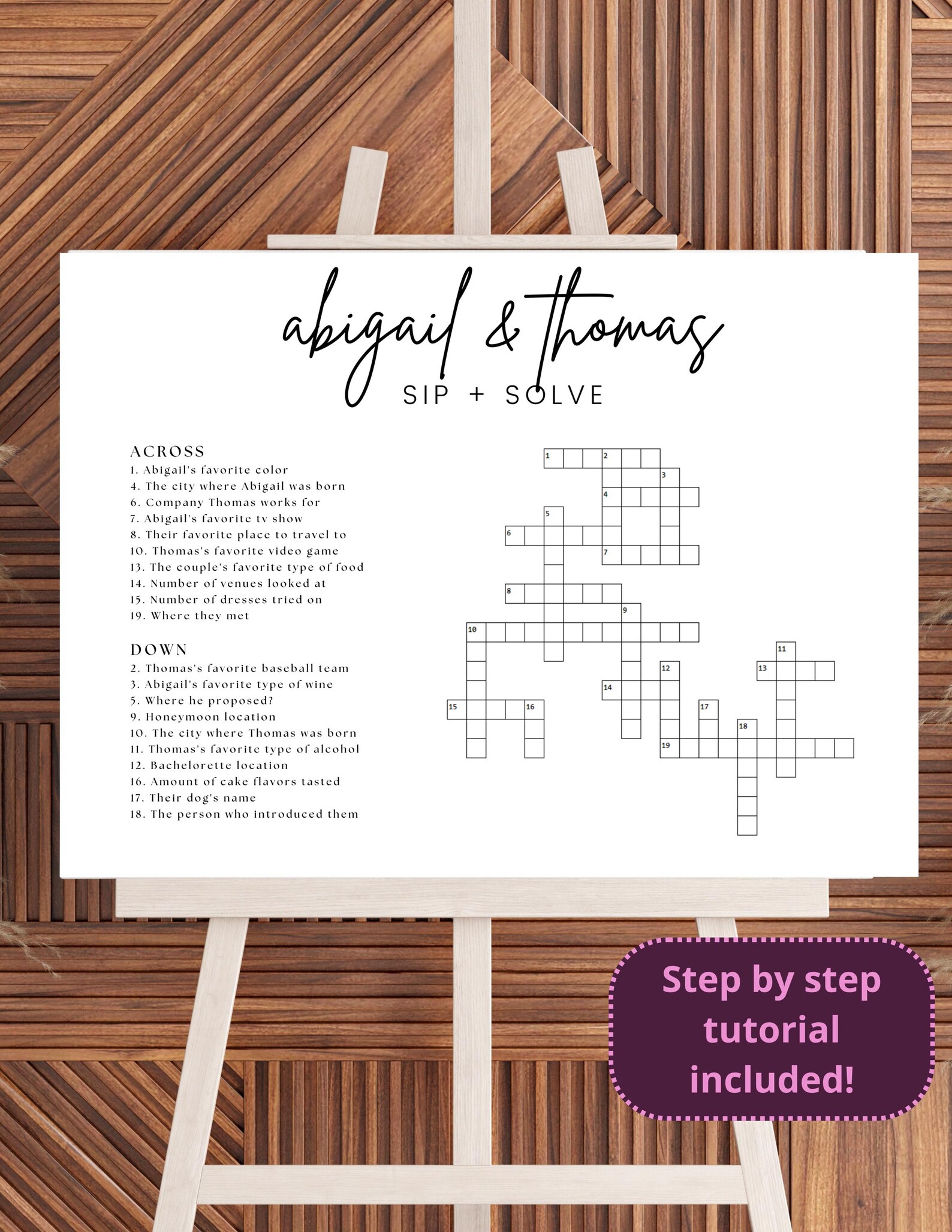 Custom Simple Wedding Crossword Puzzle Template, Personalized Sip and ...