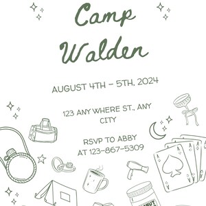 Parent Trap Bachelorette Invitation & Itinerary: Camp Walden Template ...