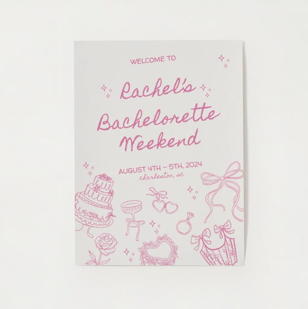 Coquette Bachelorette Party Welcome Sign Poster Whimsical Pink Bow ...