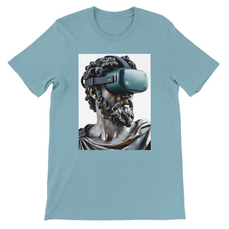 Antique Statue Wearing VR Headset Portrait Premium Unisex Graphic T ...