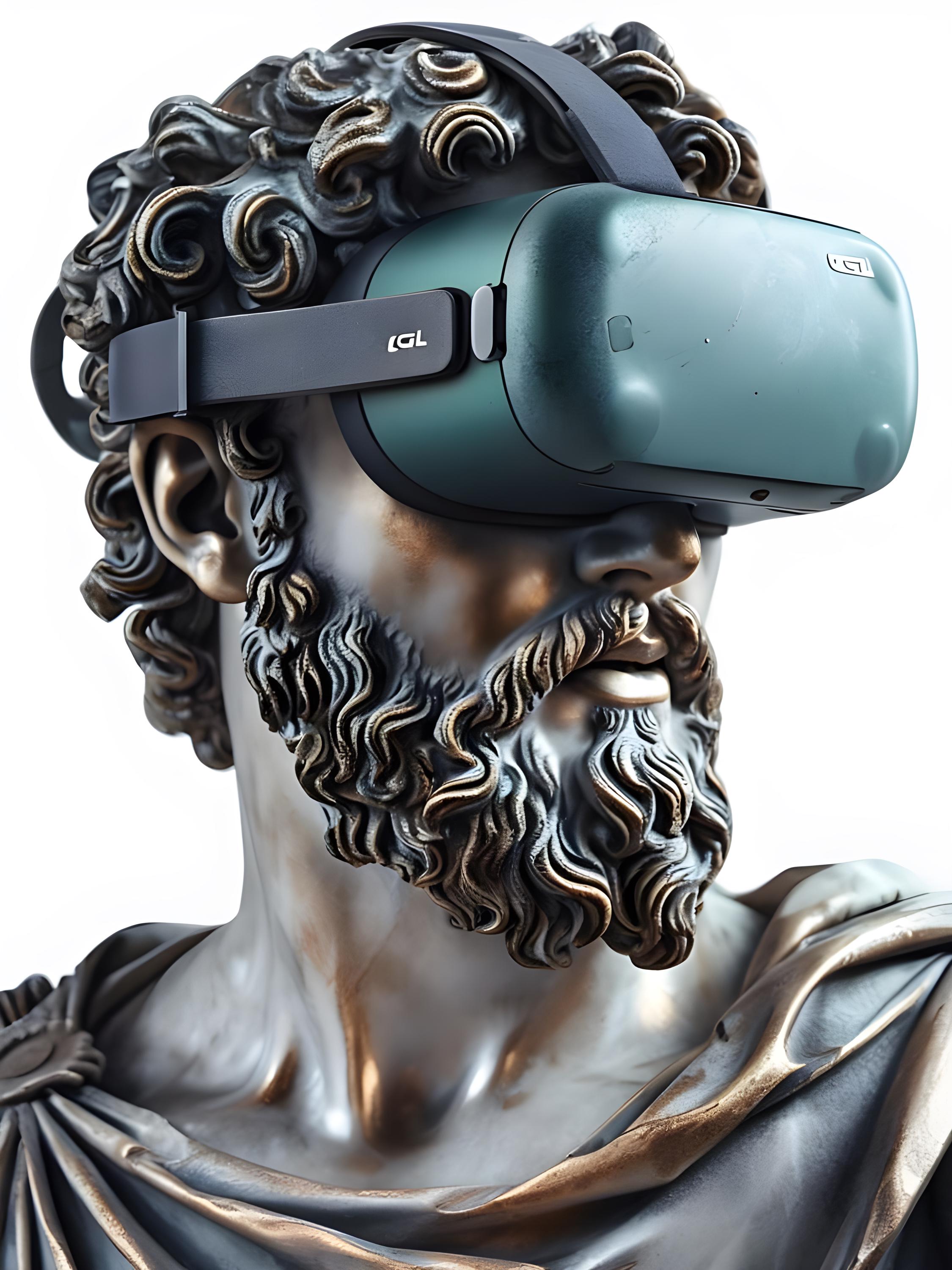 Antique Statue Wearing VR Headset Portrait Premium Unisex Graphic T ...