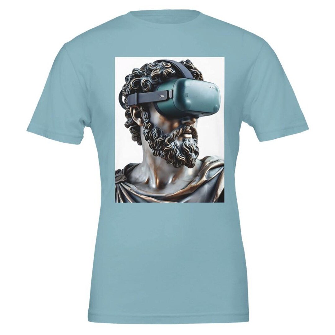 Antique Statue Wearing VR Headset Portrait Premium Unisex Graphic T ...