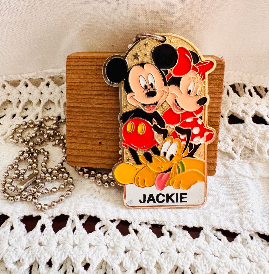 Disneyland Keychain Mickey Minnie Pluto Personalized Name Jackie With Long Chain - Etsy
