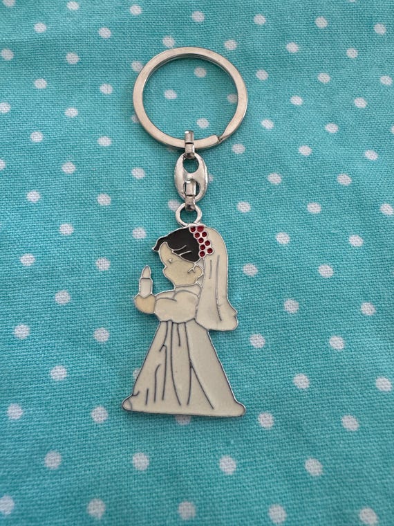 Enameled Girl Holy Communion Keychain - Gem