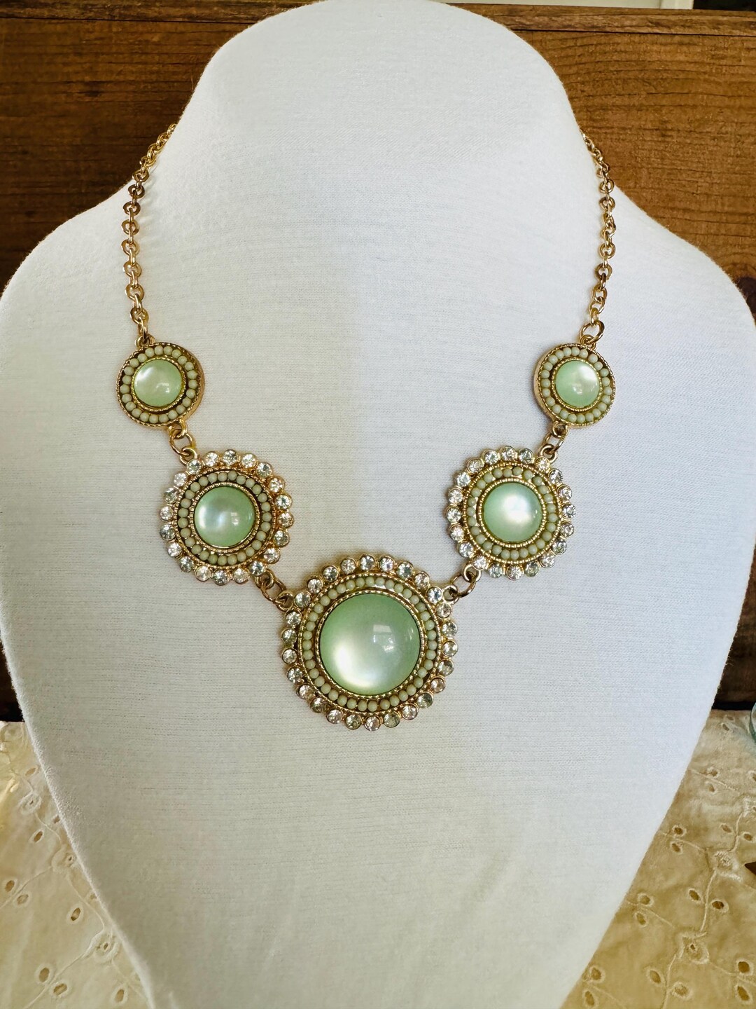 Vintage Charming Charlie Mint Green and Clear Rhinestones Gold Tone ...