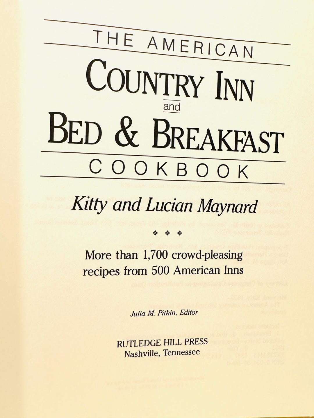 The American Country Inn and Bed and Breakfast Cookbook Hardcover 1987 ...