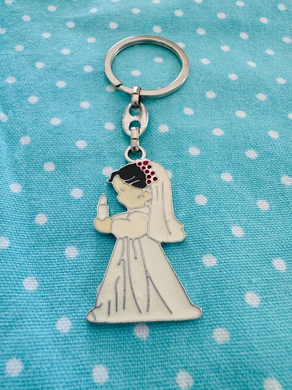 Enameled Girl Holy Communion Keychain - Gem