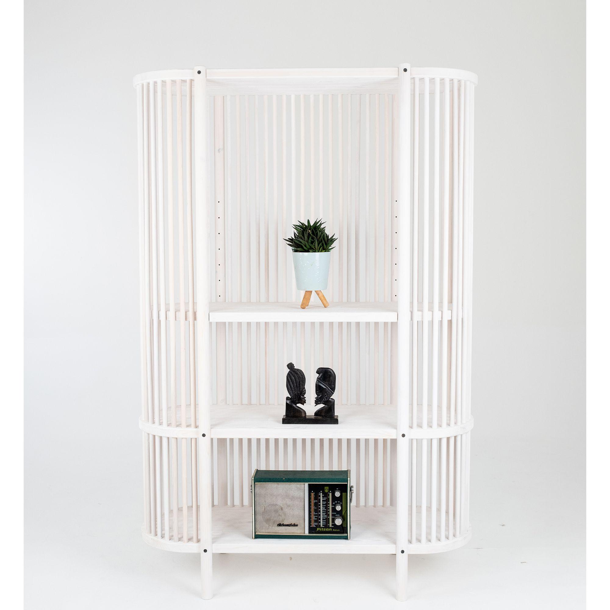 Slatted Solid Wood Display Cabinet – Japandi Bookshelf – Curved Open ...