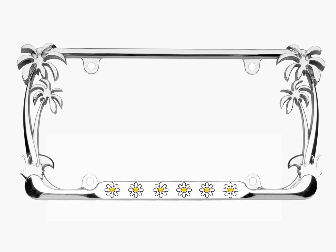 Daisy Flower Style Palm Tree Metal License Plate Frame Auto License ...