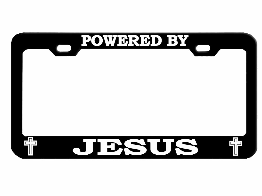 Religious License Plate Frame: "powered by Jesus" Style - Car ...