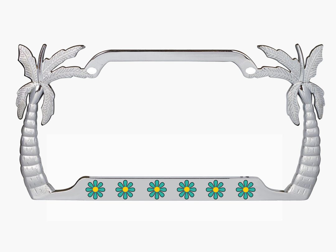 Daisy Flower Style Palm Tree Metal License Plate Frame Auto License ...