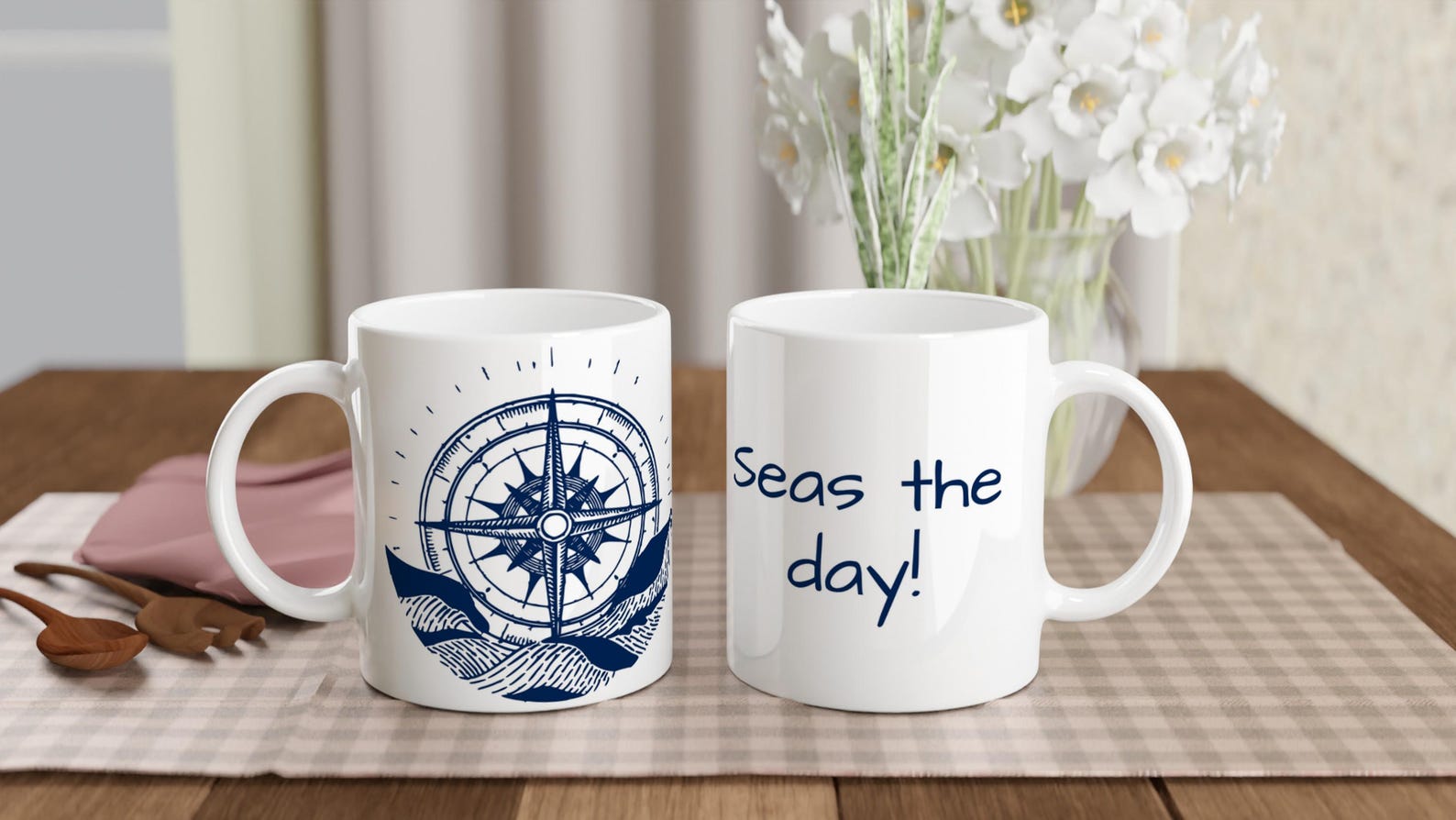 Seas the Day Funny Nautical Mug - Personalized Captain Gift for Boat ...