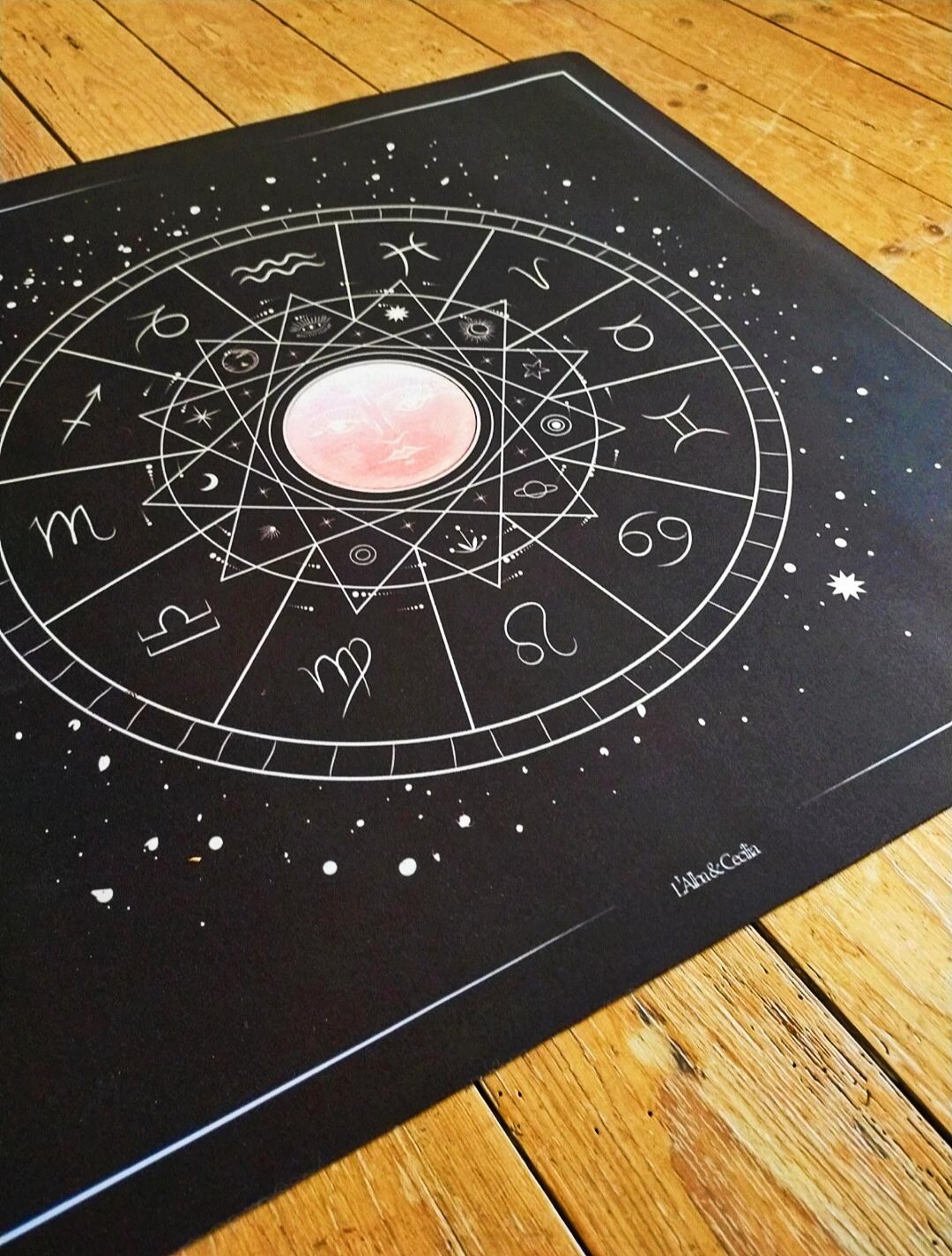 Pink Astro Mystical Tarot Mat Astrological Ritual Cloth With Zodiac ...