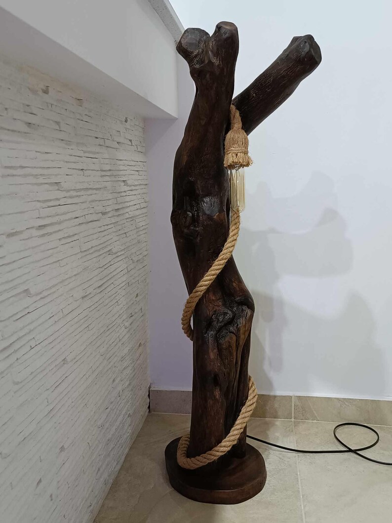 Handmade Olive Wood Floor Lamp: Rustic Tree Trunk Sculpture Lamp - Etsy