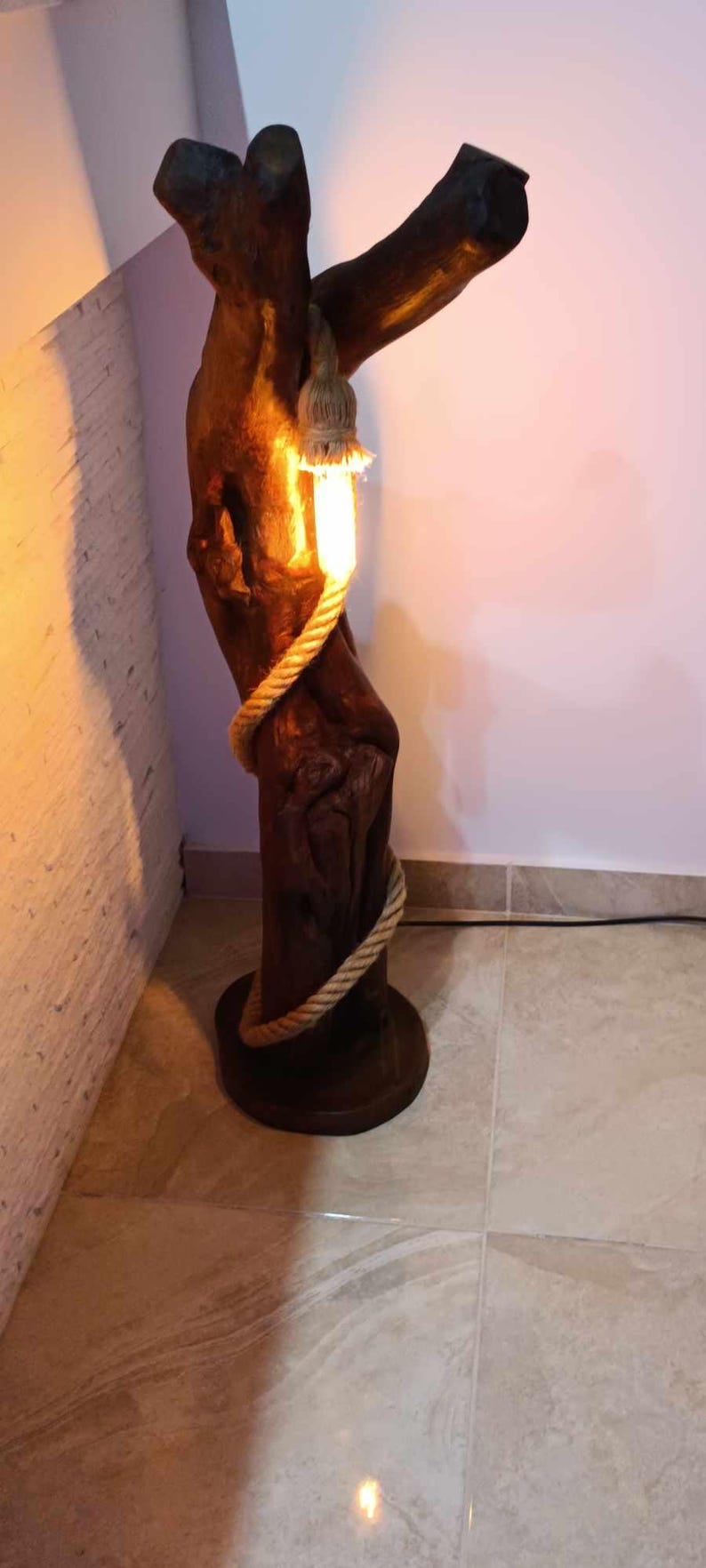 Handmade Olive Wood Floor Lamp: Rustic Tree Trunk Sculpture Lamp - Etsy