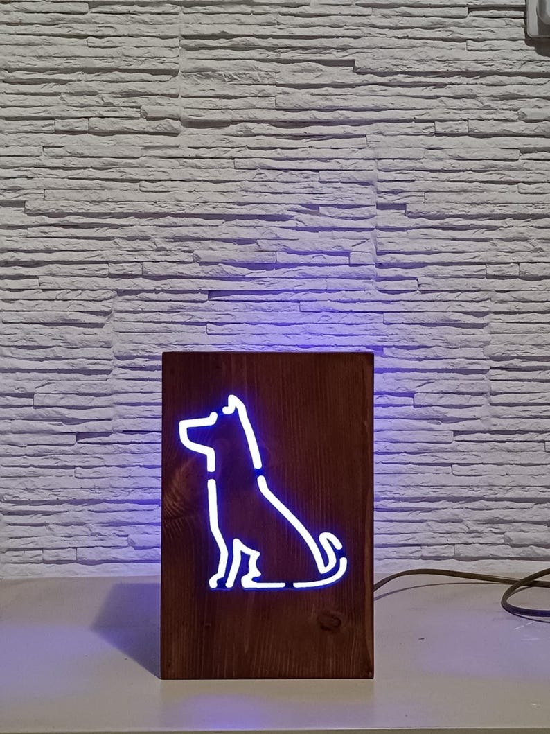 Rustic Bedside Lamp, Dog Shaped Lamp, Bedside Night Light, Wooden Desk ...