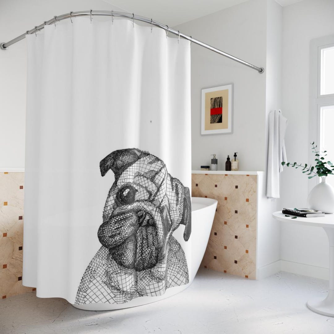 French Bulldog Shower Curtain, Cute White Bathroom Decor, Modern Dog ...