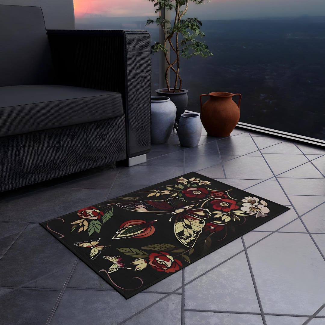 Floral Luna Moth Area Rug, Butterfly Bedroom Art Deco Rug, Cottagecore ...