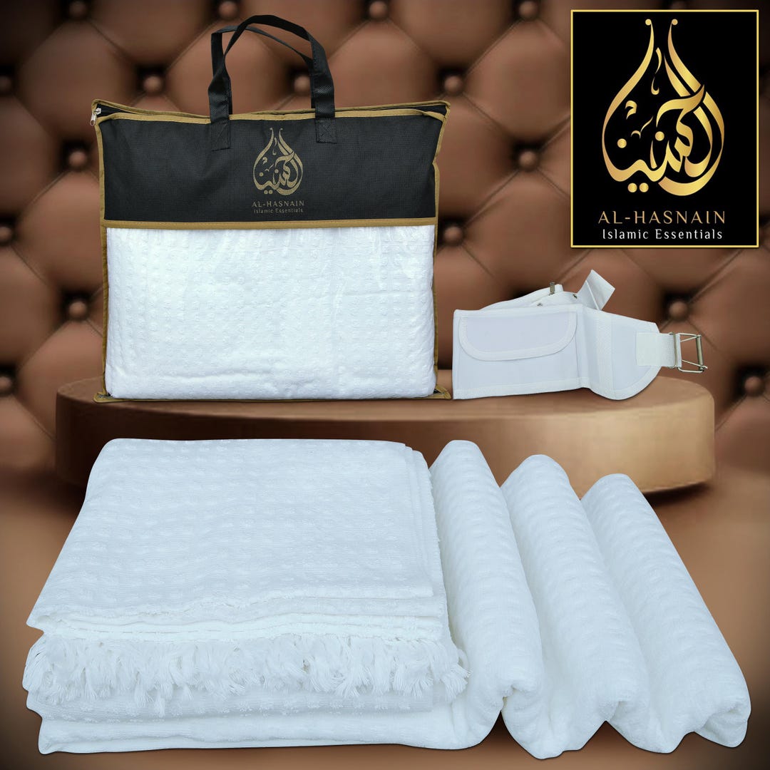 White Cotton Ihram Set for Men: Hajj and Umrah With Belt and Bag - Etsy