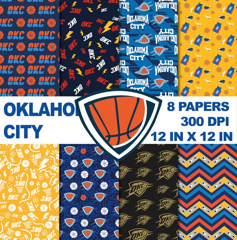 Basketball Oklahoma City Digital Background Papers Pattern Clipart, OKC ...