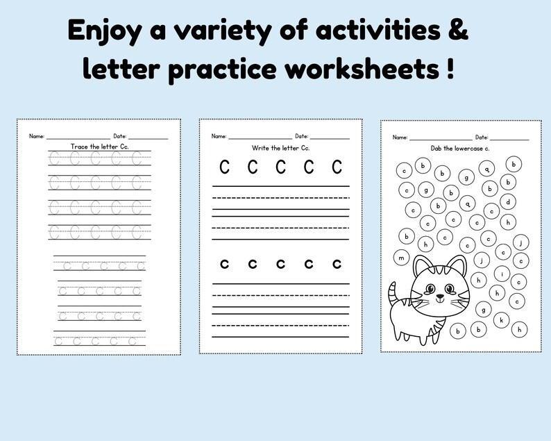 Alphabet Worksheets Printable Tracing Coloring Homeschool Teacher Kids ...