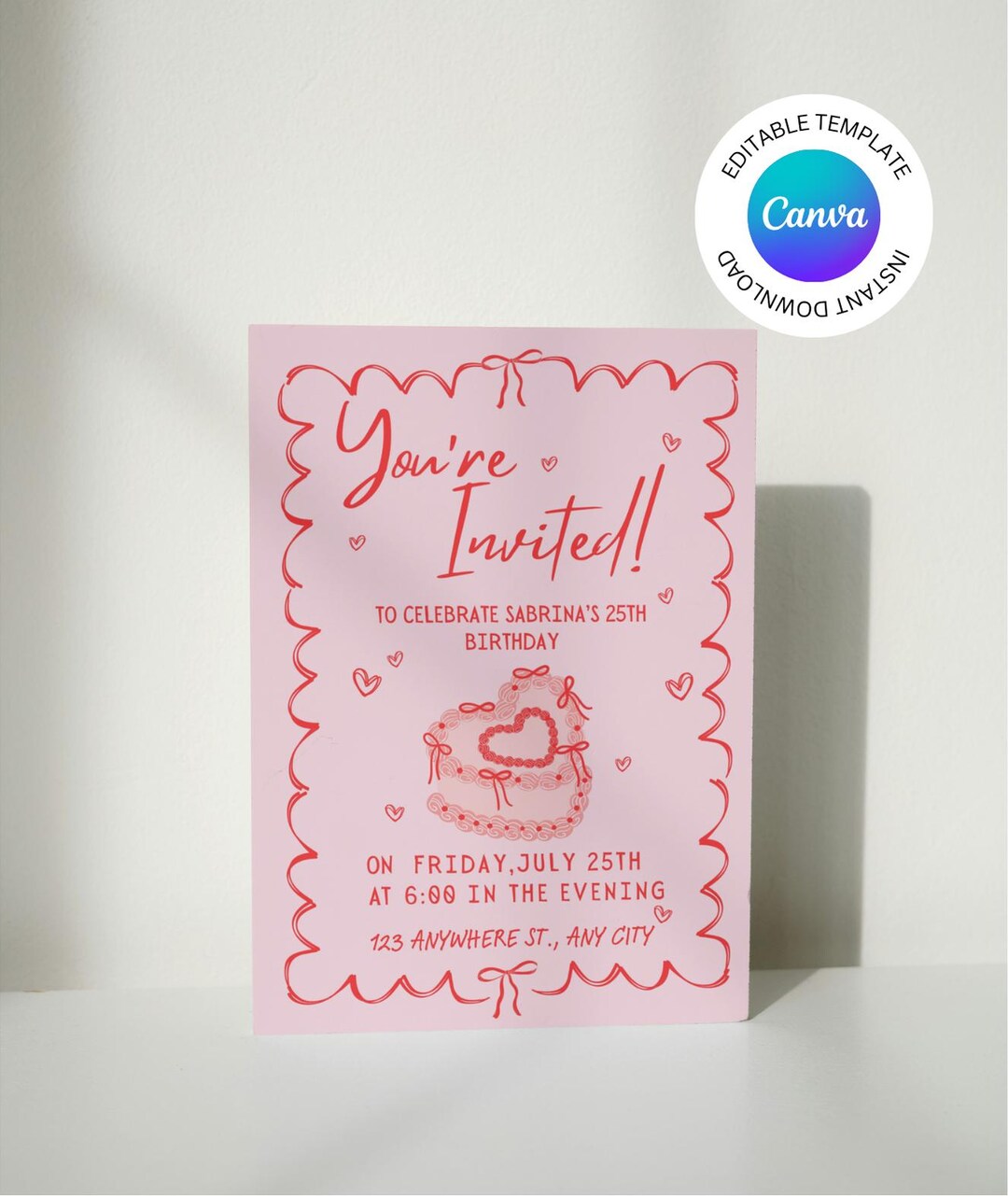 Vintage Cake Birthday Invitation Birthday Invite Vintage Heart Cake ...