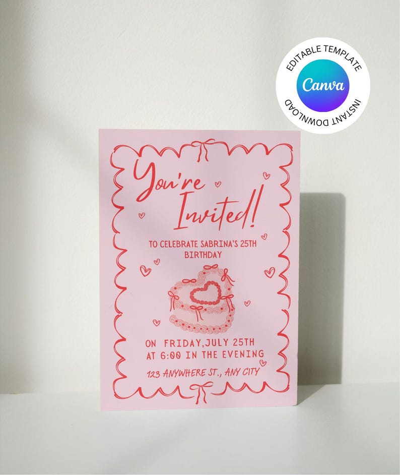 Vintage Cake Birthday Invitation Birthday Invite Vintage Heart Cake ...