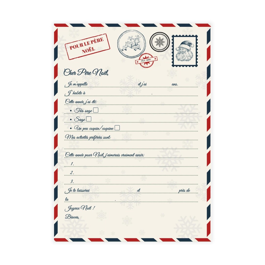 Santa Claus Letter French Lettre Au Père Noël Ensemble En Français - Etsy