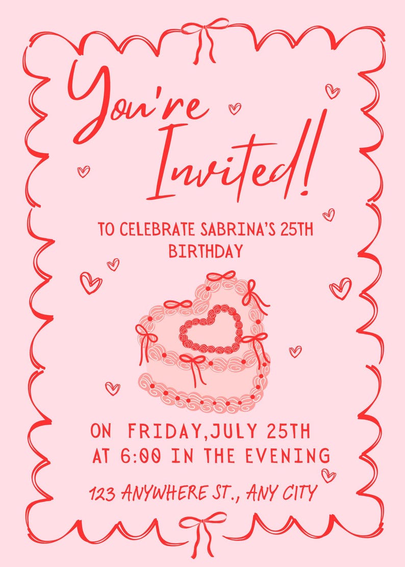 Vintage Cake Birthday Invitation Birthday Invite Vintage Heart Cake ...