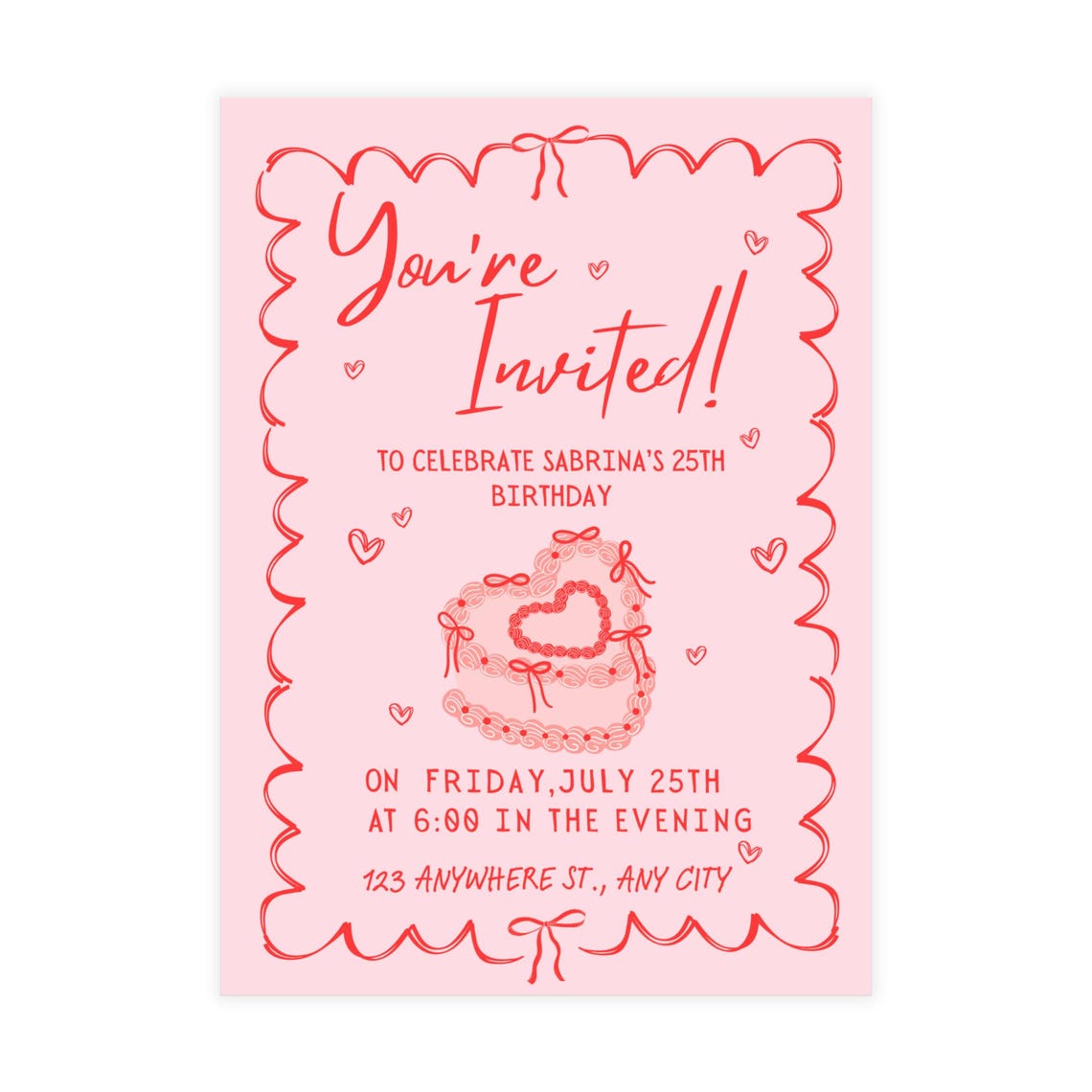 Vintage Cake Birthday Invitation; Birthday Invite Vintage; Heart Cake ...