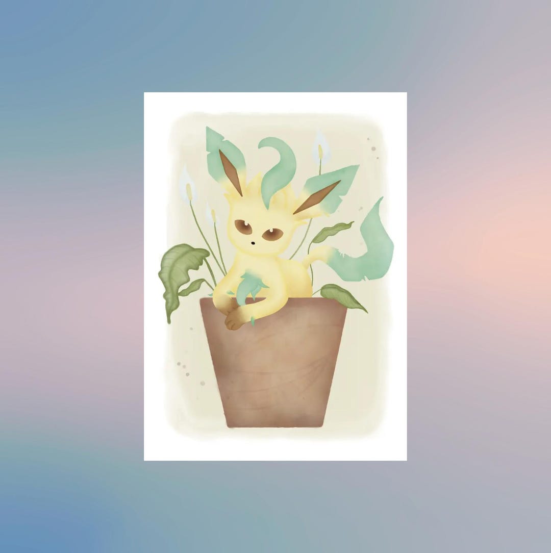 Leafeon Pokémon Potted Plant Art Print 5x7 In - Etsy